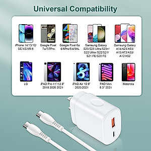 25W Super Fast Charger Type C Dual Port Samsung Fast Charging Block for Galaxy A35 A55 A15 5G A25 S24 Ultra S23 FE Z Flip 5 Z Fold 5 A14 A54 A13 A53 A23,PD Power Adapter with 6FT Type C to C Cable