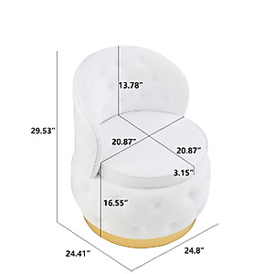 Accent Chair Barrel Chair with Storage Function Round Armchair Small Accent Chair Comfy Tufted Button Cushion for Living Room Bedroom Office (White)