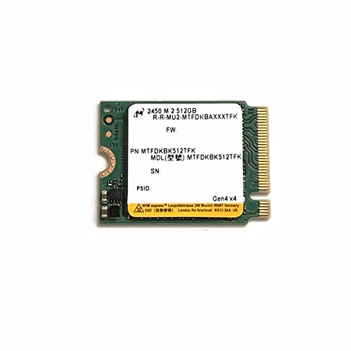 Micron SSD 512GB M.2 2230 30mm NVMe PCIe 4.0 Gen4 x4 MTFDKBK512TFK 2450 Series Solid State Drive for PS5 Dell HP Lenovo Ultrabook Surface Pro Steam Deck