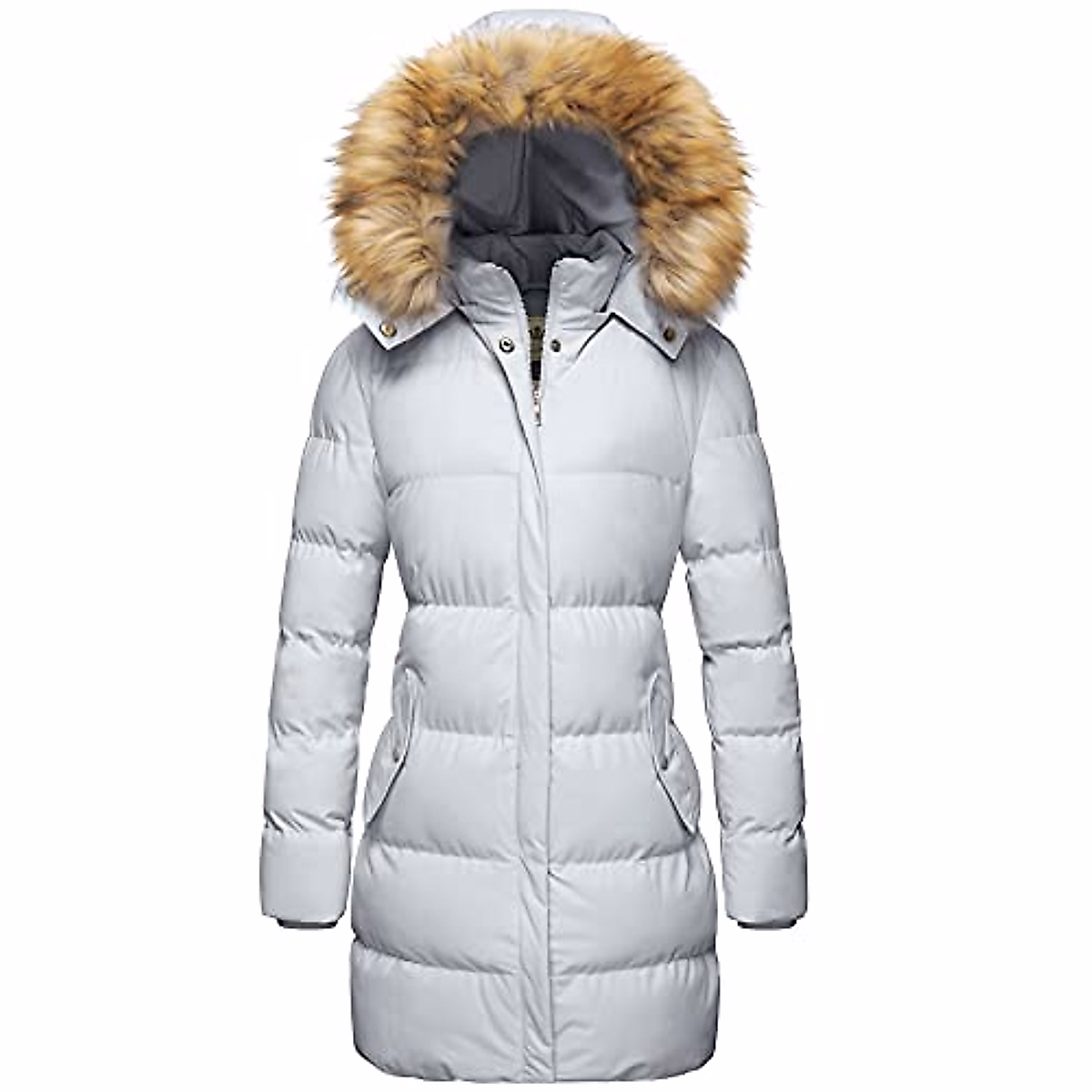 WenVen Women's Winter Puffer Coat Parka Jacket with Fur Removable Hood (Grey,XL)