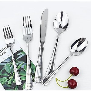 Silverware Set Flatware Retro Black Polka Dots for 4 Utensil Cutlery Geometric，Mirror Polished，Great for Famil，Dinnerware，Gatherings Daily Use–Spoons,Knives,Teaspoons,Forks 20-Piece
