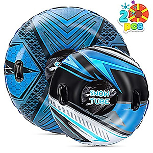 JOYIN Inflatable Snow Tubes 47" & 37"(2 Packs) for Kids and Adults,Heavy-Duty Snow Tube for Sledding, Great Inflatable Snow Sled for Winter Fun and Family Activities（Sporty）
