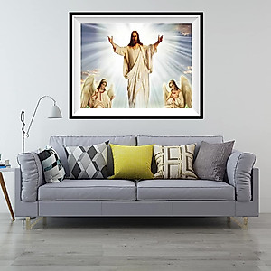 F-CANLAN Round Full Drill Diamond Painting Set, 5D DIY Jesus Coming Diamond Painting with Gem Angel Jesus Diamond Art Kits for Adult Beginner God Jesus Paint with Diamonds Room Decor (16X12 inches)