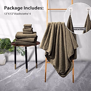 4-Piece Washcloths Towels Set, 100% Microfiber Premium Quality Towels for Bathroom, Quick Dry Soft and Absorbent Face Towel, Set Includes 4 Wash Cloths (Brown)