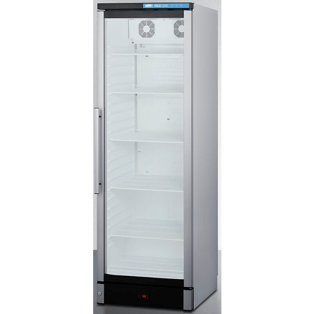Summit Appliance SCR1301 24" Wide Commercial Glass Door Beverage Center with Lock, Digital Thermostat, Automatic Defrost, Heavy Duty Adjustable Shelves, LED Lighting Inside Door