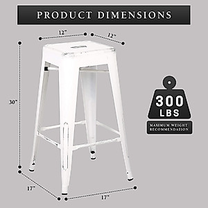 AC Pacific Backless Metal Barstools, Modern Industrial Light Weight Stackable Counter Height Bar Stools Set of 2 for Indoor and Outdoor Use, 30" High, Distressed Snow White