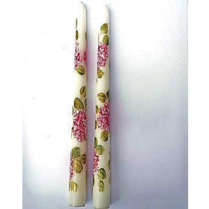 Decorative Dripless Romantic Hand Painted Pink Hydrangea Flower Taper Candles Shabby Chic Floral Decor Home Accents