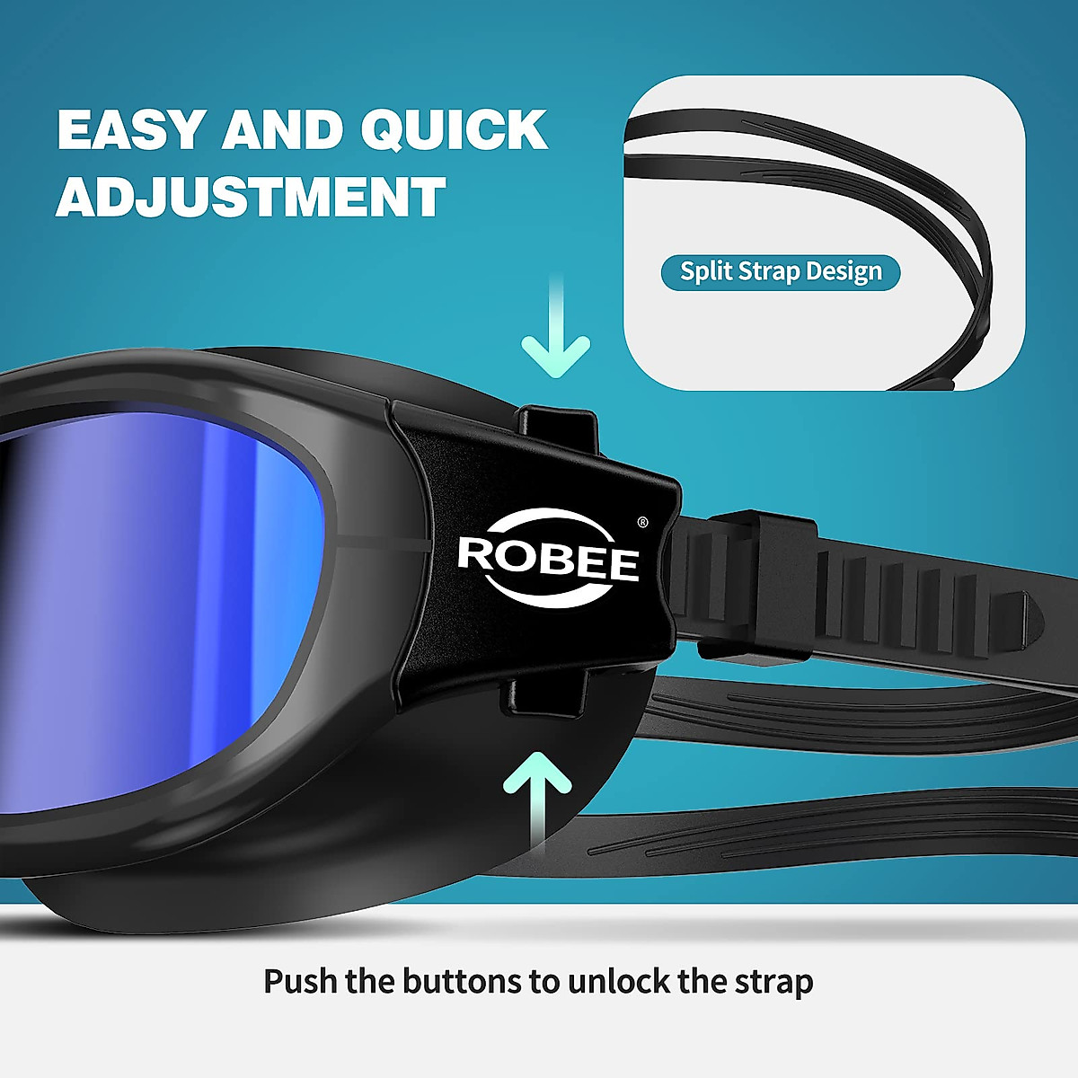 Robee Swim Goggles Silicone Swimming Cap and Carrying Case, Polarized Pool Goggles for Adult Men Women Youth