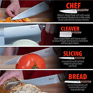 Deco Chef 16 Piece Kitchen Knife Set Stainless Steel with Wood Handles, 8" Chef Knife, 6.5" Cleaver, 8" Bread Knife, 8" Slicing Knife, 4.5" Paring Knife, 6pcs Steak Knives, Kitchen Shears, and more