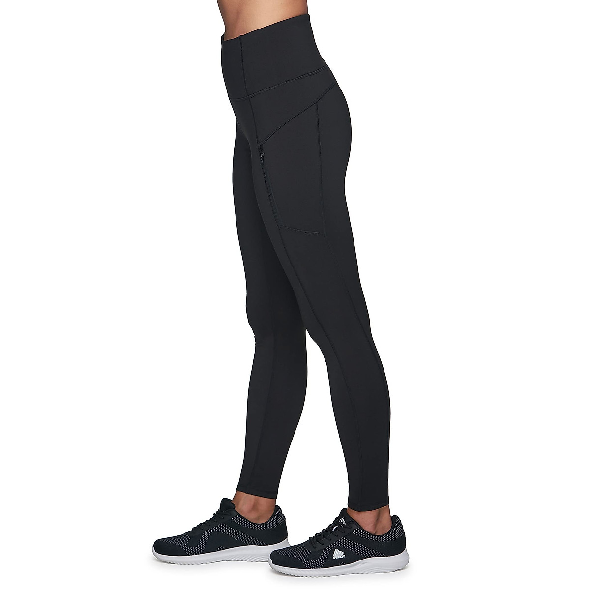 RBX Women's Fleece Lined Legging with Zip Pockets Full Length Outdoor Fleece Legging Zipper Pocket Solid Black S