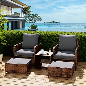 UDPATIO 5 Piece Patio Furniture Set, Outdoor Patio Conversation Rattan Chair with Ottomans w/Storage Coffee Table for Patio, Space Saving Design for Balcony Poolside Front Porch Deck, Navy