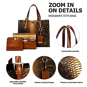 myfriday Vegan Leather Tote Shoulder Bag for Women, Snake Pattern Large Top Handle Satchel Handbags 3pcs Purse Set