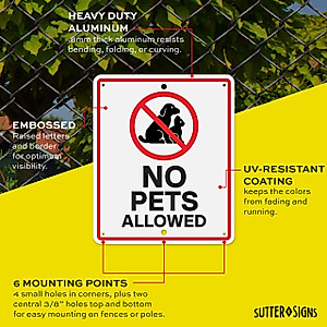 No Pets Allowed Aluminum Metal Sign | No Dogs, Cats, Animals Allowed Inside Business Sign | Large Weatherproof Wall Mount Outdoor Sign, 10 x 12 inch