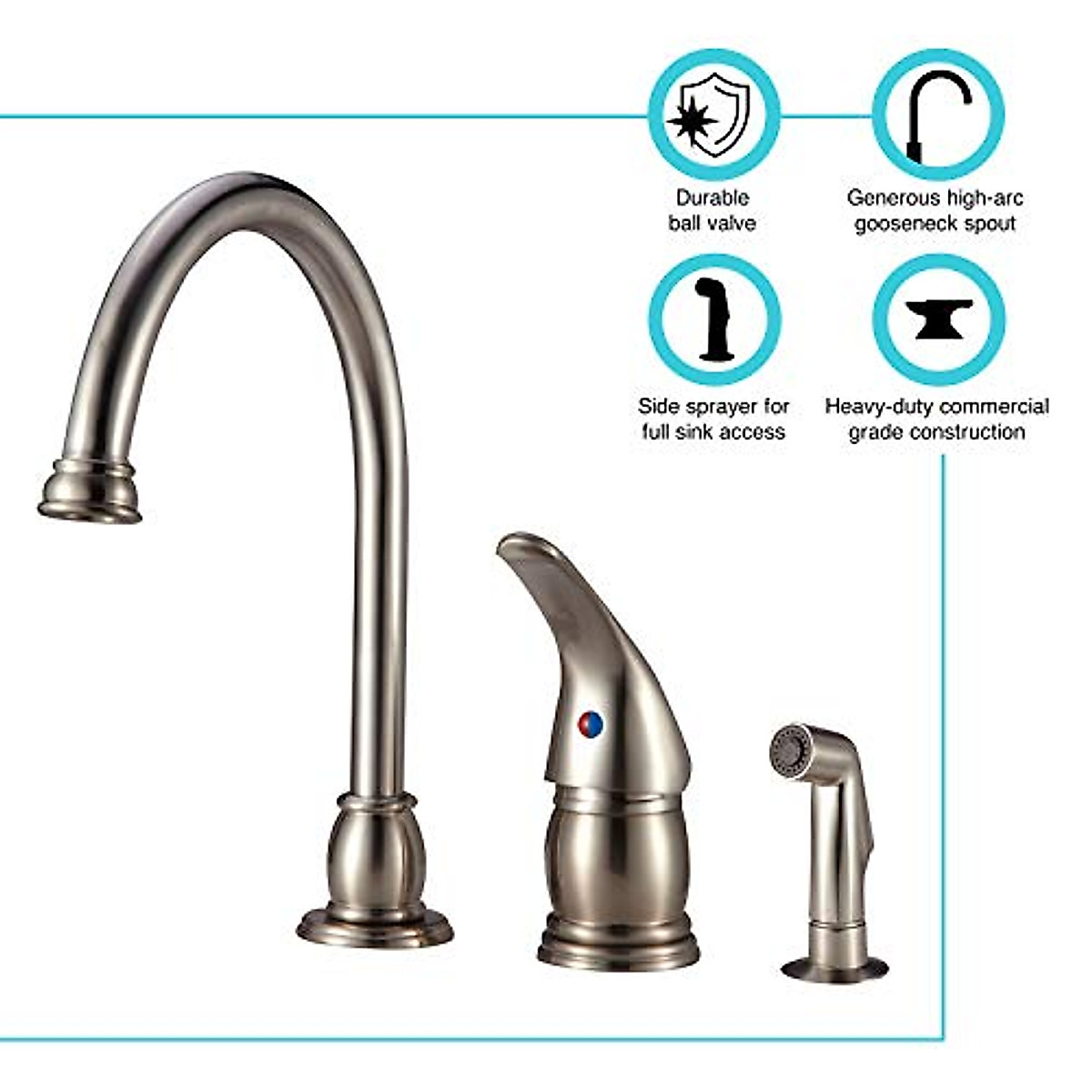 Dura Faucet DF-NMK301-SN RV Gooseneck Kitchen Sink Faucet with Matching Side Sprayer (Brushed Satin Nickel)