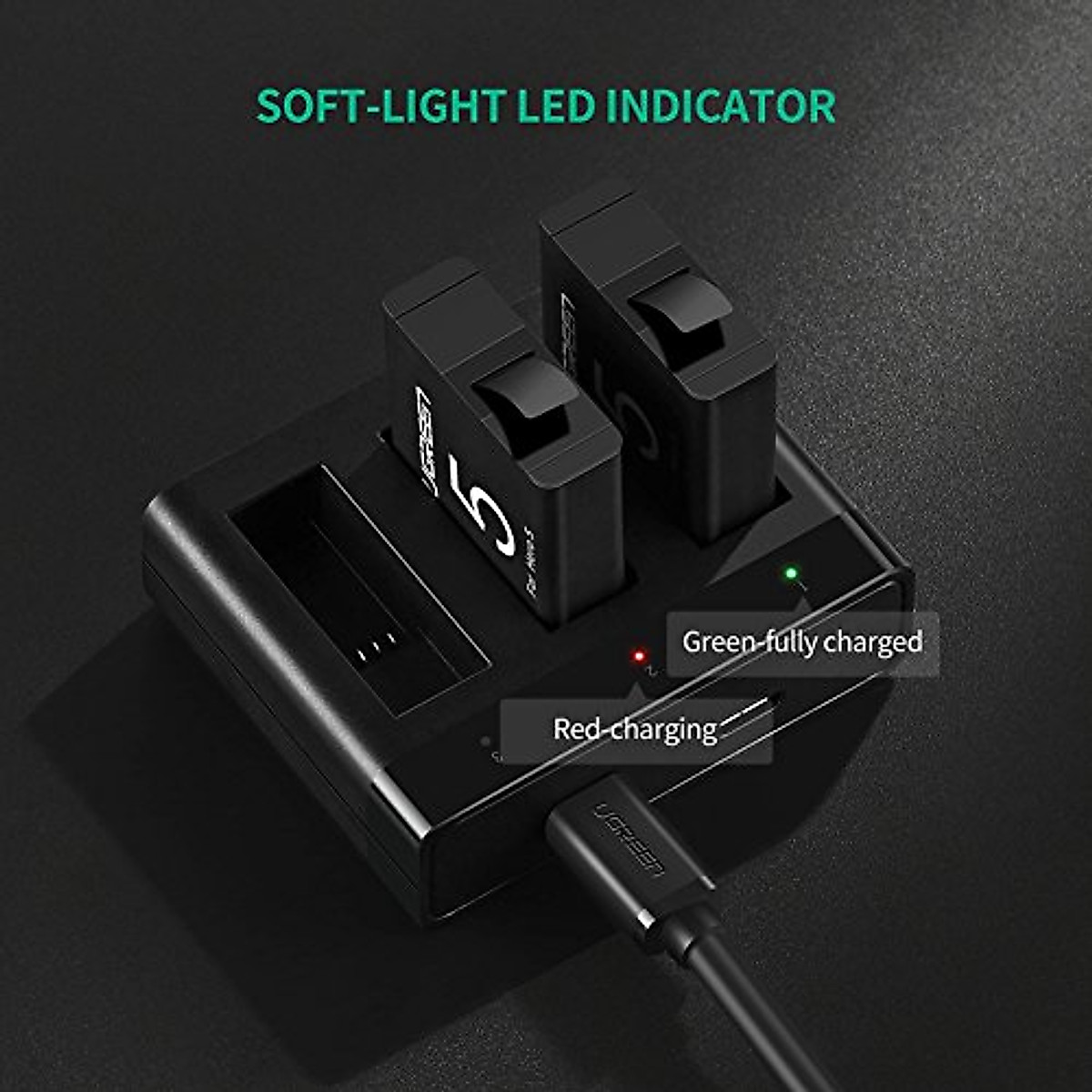 UGREEN Camera Charger for GoPro - Triple Battery Charger Compatible with Hero 8 Black, Hero 7 Black, Hero 6
