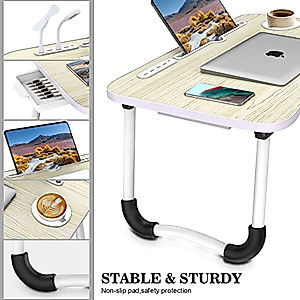 Zapuno Laptop Lap Desk, Foldable Laptop Table Tray with 4 USB Ports Storage Drawer and Cup Holder, Laptop Bed Desk Laptop Stand for Bed Lap Tray Portable Standing Table for Bed Couch Floor