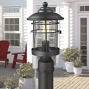 De Wen ModernChandelier, LED Outdoor Solar Post Light Fixture,Black Post Lamp Lantern for Garden Post Mount Landscape Yard Pathway Deck,Waterproof LED Landscape Light