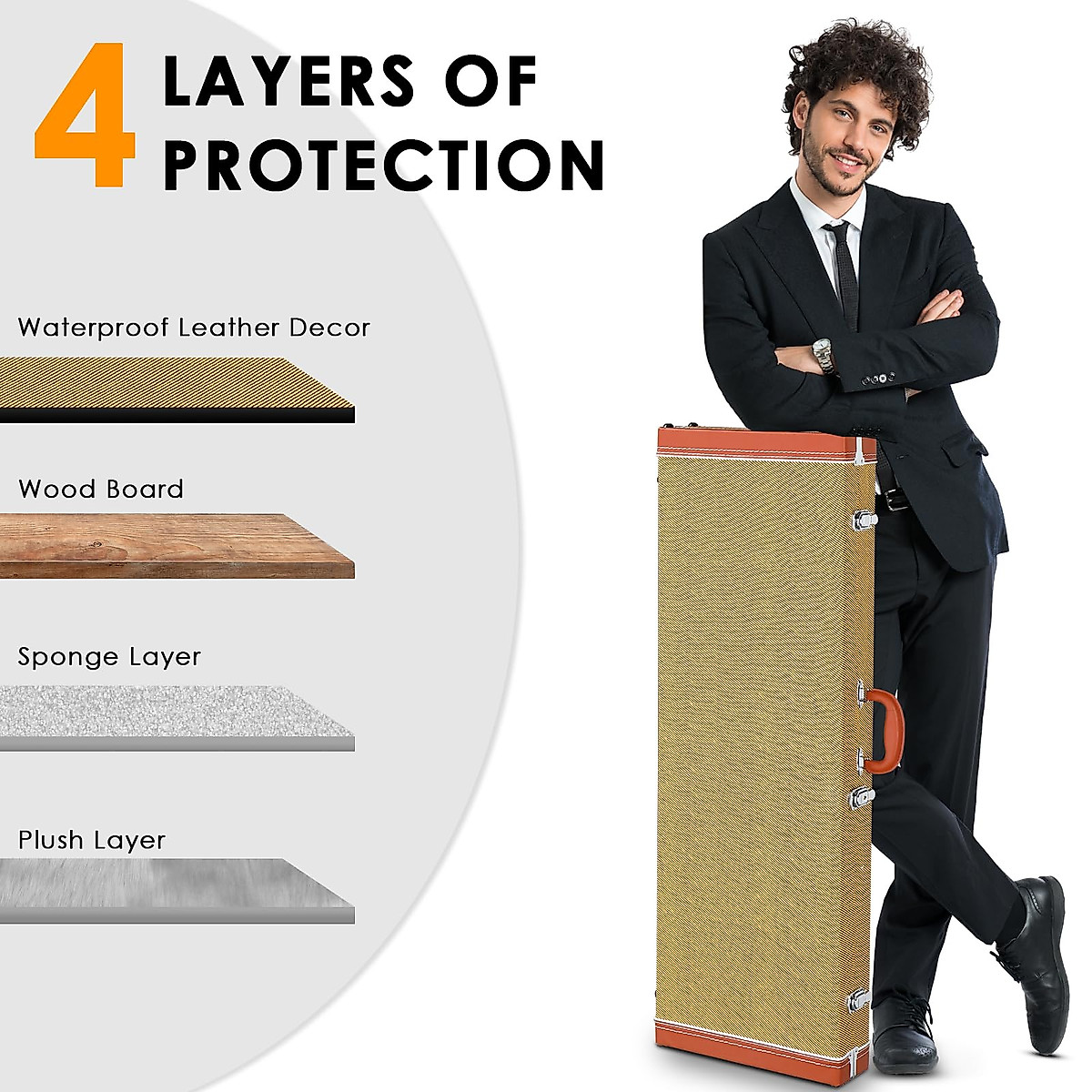 Ktaxon Electric Guitar Hard Case, Rectangle Wooden Standard 39-Inch Electric Guitars Hard-Shell Protective Carrying Case for KST/KTL/170 Model with Lock Latch Padding (Yellow)