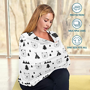 Baby Bear Forest Baby Car Seat Covers Canopy Nursing Cover Breastfeeding Scarf Soft Breathable Stretchy Coverage Infant Stroller Cover Multi Use for Boys Girls Babies