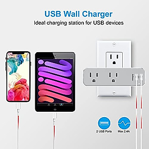 Multi Plug Outlet Extender with USB, JcBlaon Multiple Outlet Splitter with 2 USB Wall Charger, 2 Widely Spaced Wall Plugs Adapter, Outlets Expander for Travel, Cruise Accessories, Dorm, ETL (1 Pack)