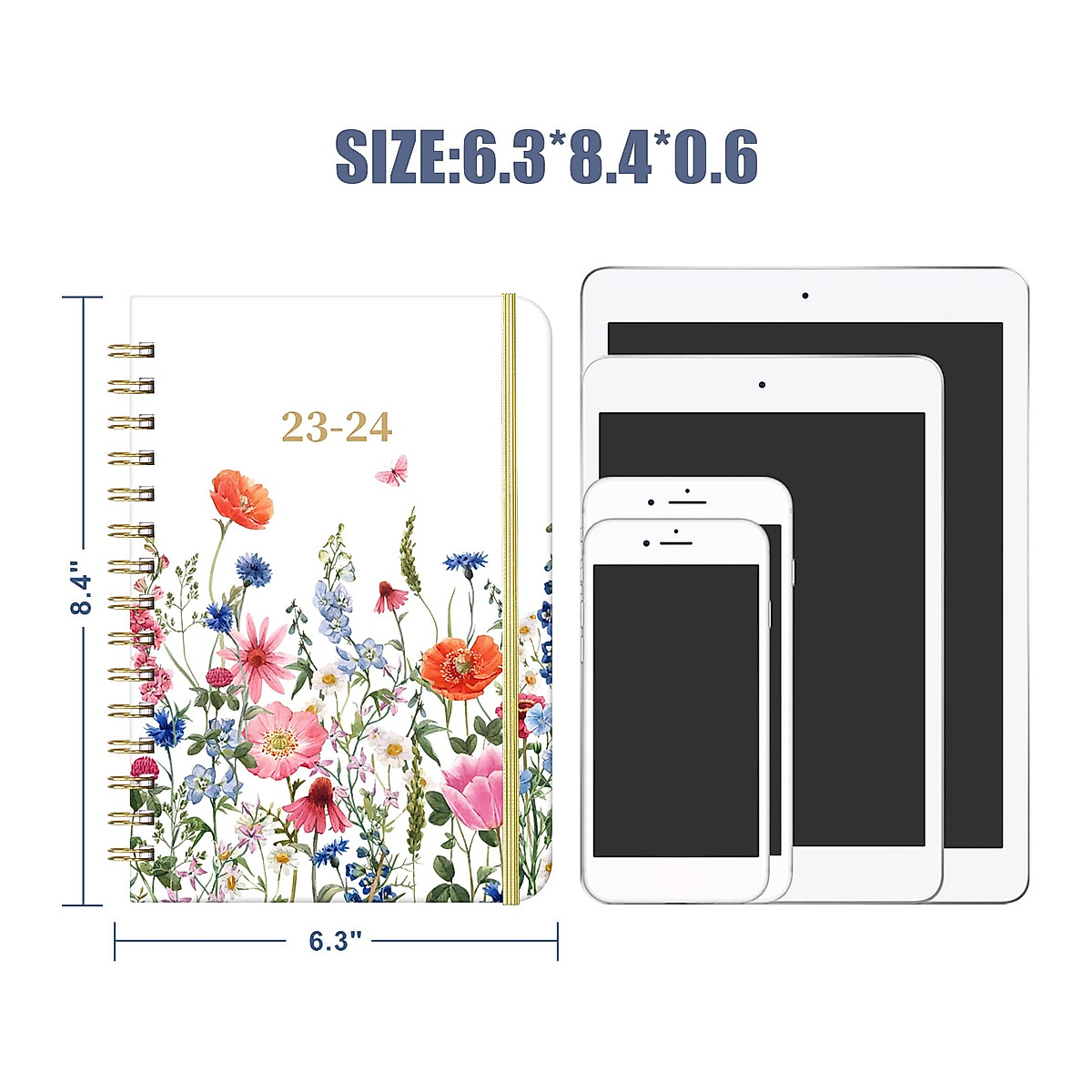 Planner 2023-2024 - Academic Planner 2023-2024, Jul.2023 - Jun.2024, 2023-2024 Planner, 2023-2024 Planner Weekly & Monthly with Tabs, 6.4" x 8.5", Hardcover + Back Pocket + Twin-Wire Binding, Daily Organizer - Flowers