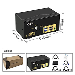 CKLau 4K@60Hz 2 Port HDMI KVM Switch Triple Monitor with Audio, Cables and 2 USB 3.0 Hub for 2 Computers Sharing Keyboard Mouse, 3 Monitors and 2 Peripherals Devices Support Hotkey Switching