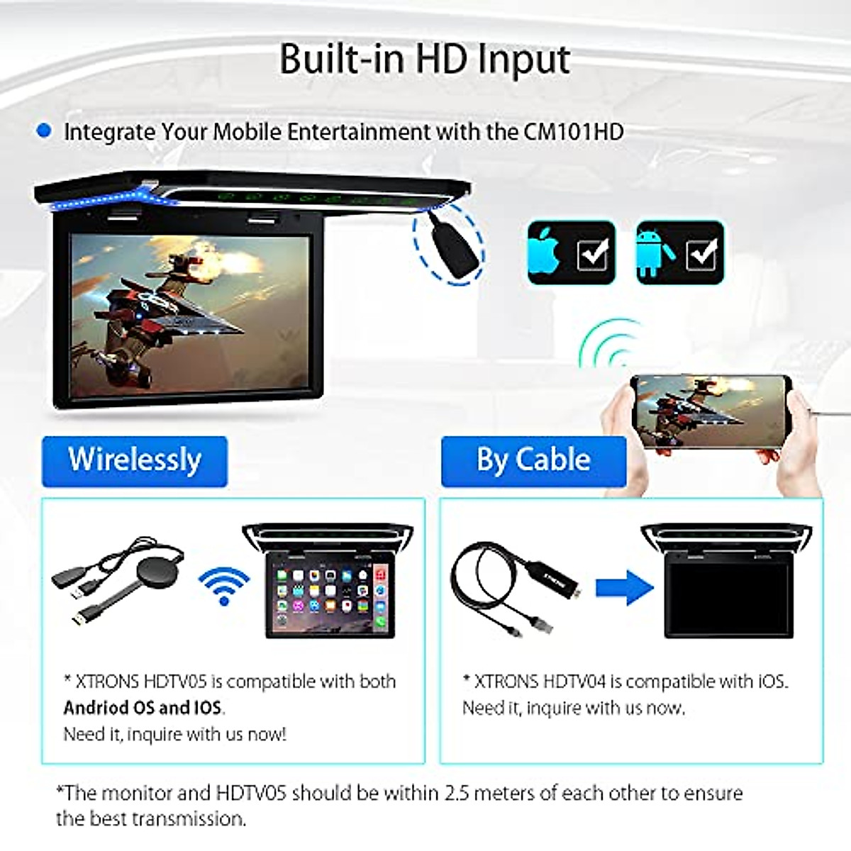 XTRONS® 10.2 Inch Digital TFT Screen 1080P Video Car Overhead Player Roof Mounted Monitor HDMI Port (No DVD Drive)