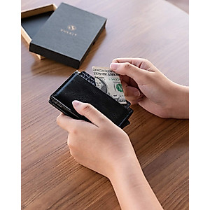 VULKIT Card Holder Pop Up Slim Wallet Leather RFID Blocking Card Case Up to 8 Credit Cards Black