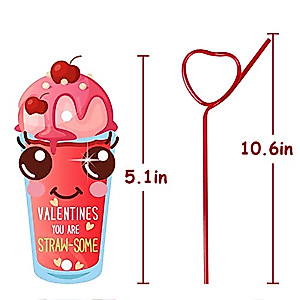Valentines Day Gift for Kids 24 Pack of Crazy Loop Straws, Reusable Drinking Straws, Bulk Valentine Exchange Cards for Girls Boys School Class Exchange Gifts Prizes Party Favors, 8 Styles.