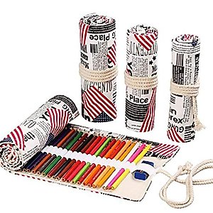 FZBNSRKO Colored Canvas Pencil Case Roll Wrap Holders for Student Artist Adult Coloring Travel Storage Organizers with 72 Slots(USA Flag)
