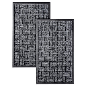 HOMWE Front Door Mats, 2 Pc Set, 29.5 x 17, All Weather Entry and Back Yard, Indoor and Outdoor Safe, Slip Resistant Rubber Backing, Absorbent and Waterproof, Dirt Trapping Rugs for Entryway