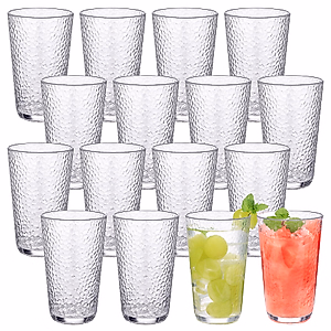 CiWiVOKi Plastic Drinking Glasses (Set of 16), 17oz Plastic Tumblers, Acrylic Glasses Drinkware, Reusable Plastic Cups for kitchen, Stackable, BPA-Free, Dishwasher-Safe, Clear