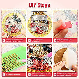 CEOVR 8 Pcs DIY Diamond Painting Coasters for Drinks with Holder, Cute Cartoon Mouse Diamond Art Coasters Set Housewarming Gift for Friends Men Women Birthday Home Living Room Kitchen Bar Decorations