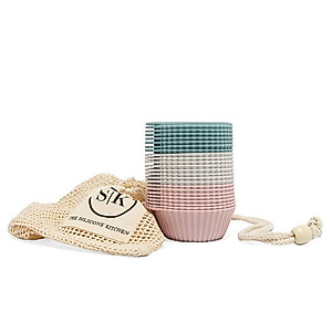 The Silicone Kitchen Reusable Silicone Baking Cups with Handle - Dusty Rose Pink & Blue Bundle, Non-Toxic, BPA Free, Dishwasher Safe (24 Regular, 12 Jumbo, 24 Mini)