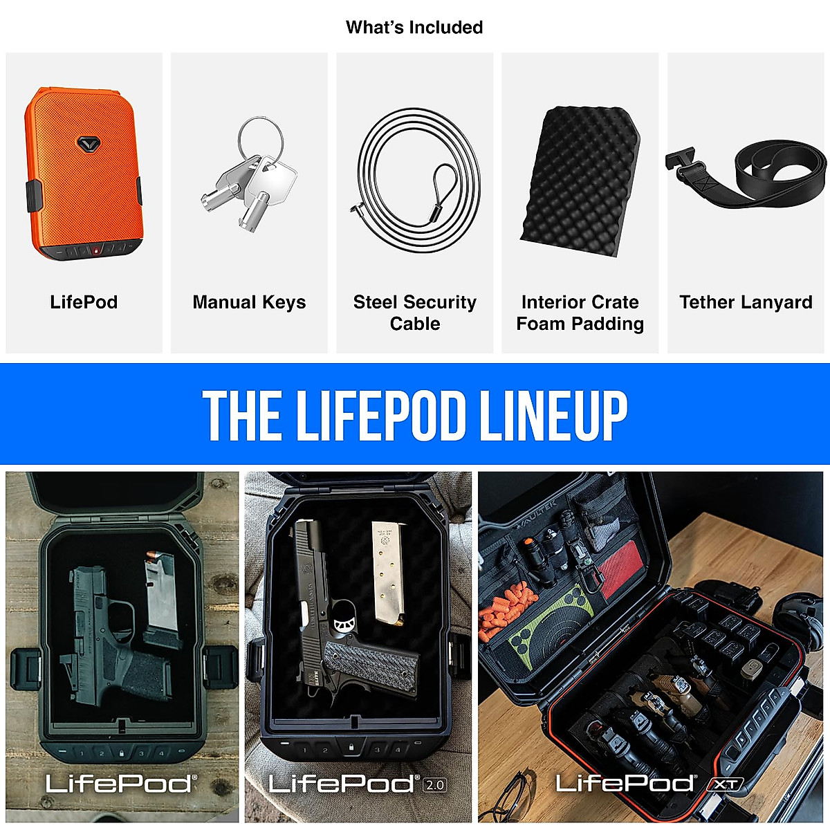 VAULTEK LifePod Secure Waterproof Travel Case Rugged Electronic Lock Box Travel Organizer Portable Handgun Case with Backlit Keypad (Rush Orange)