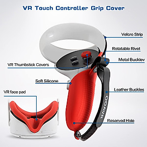 OOAVR VR Controller Grip Cover Accessories for Oculus Quest 2,2Pcs VR Silicone Face Pad,1 Pair VR Grips Cover and Thumbstick Covers(Red/4pcs Set)