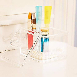 KW Collection Square Acrylic Cotton Ball Pads Gauze Swab Holder Organizer Q-tip Dispenser Storage Canister Bathroom Container Flossers Box Case (3.5 x 3.5 x 3 inches, Single Tier, Transparent)