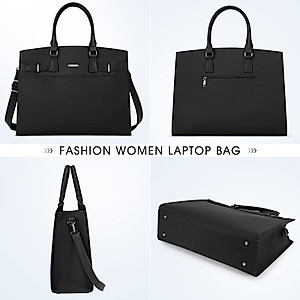 Laptop Bag for Women 15.6 Inch Waterproof Leather Tote Bag Lightweight Business Office Work Bag with Insulated Cooler Lunch Bag Large Professional Briefcase Computer Handbag Shoulder Bag Dark Black