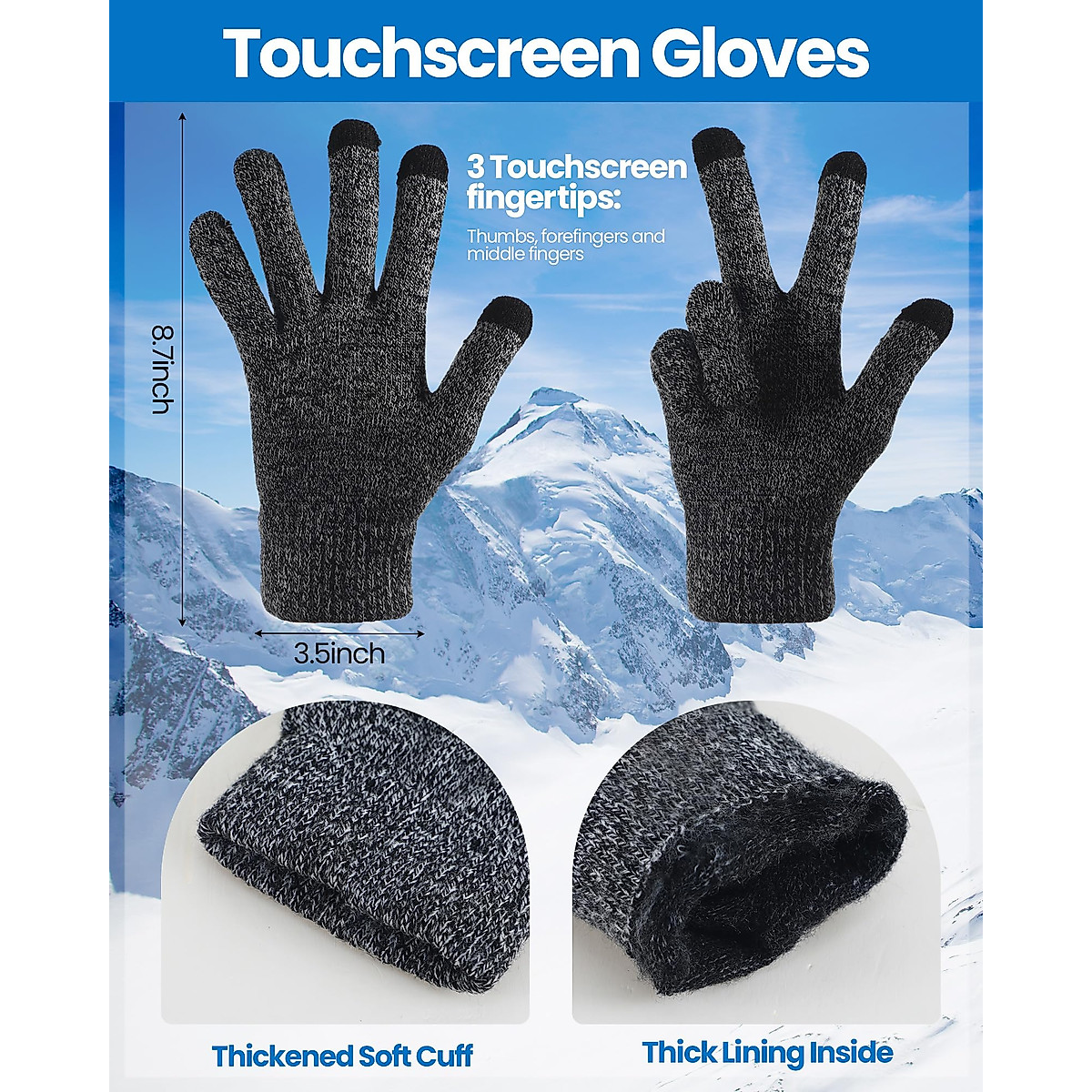 Liitrsh 6 Pcs Winter Warm Beanie Hat Touchscreen Gloves Set Knit Hat Warm Cap Gloves Set for Men and Women Touchscreen Gloves Set with Fleece Lined Soft Warm Beanies Winter Gloves for Men Women