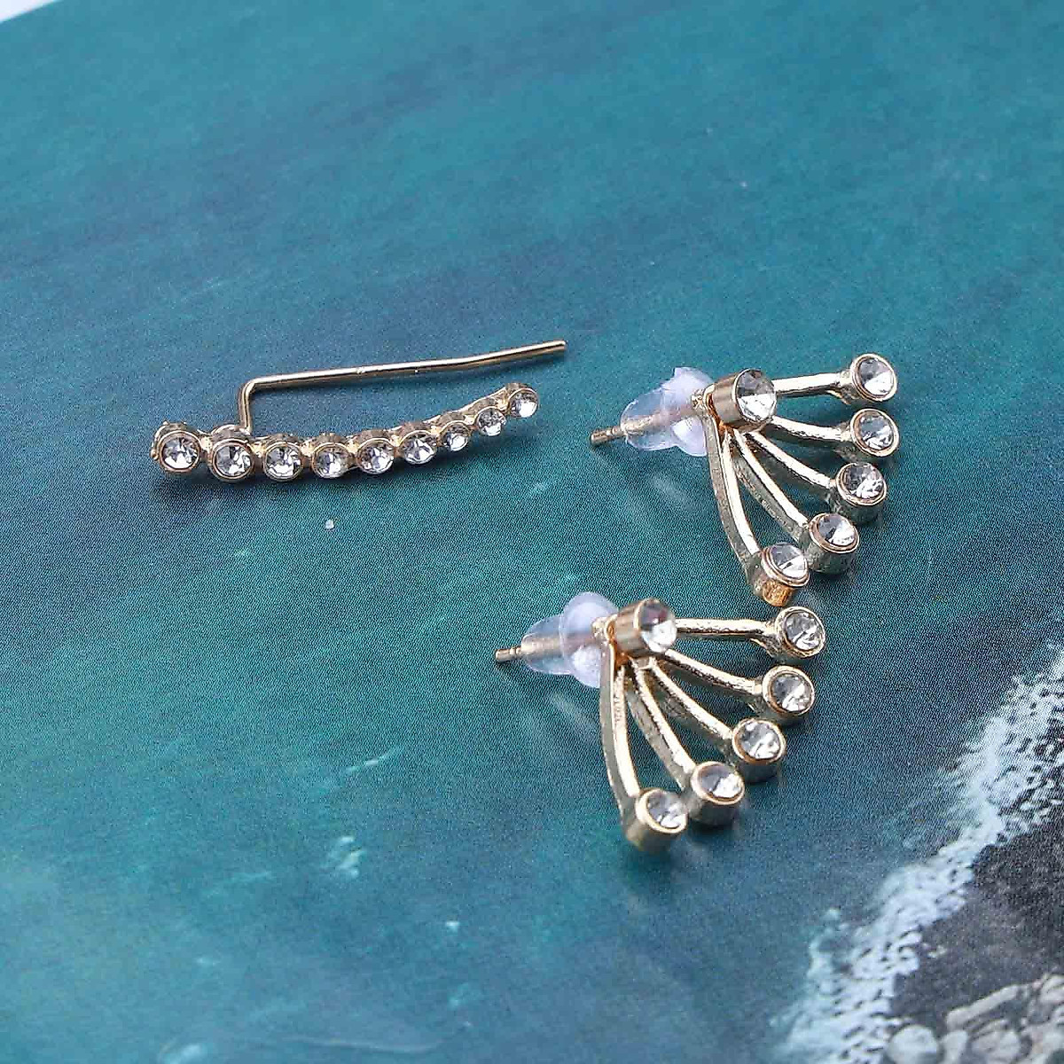 Yheakne Boho Crystal Ear Jacket Earrings Gold Rhinestone Ear Climber Earrings Cz Crawler Earrings Cubic Crystal Climbing Earrings Jewelry for Women and Girls (Gold A)