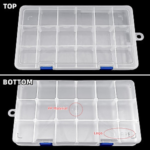 DUOFIRE Plastic Organizer Container Storage Box Adjustable Divider Removable Grid Compartment for Jewelry Beads Earring Tool Fishing Hook Small Accessories(18 grids, White X 2)