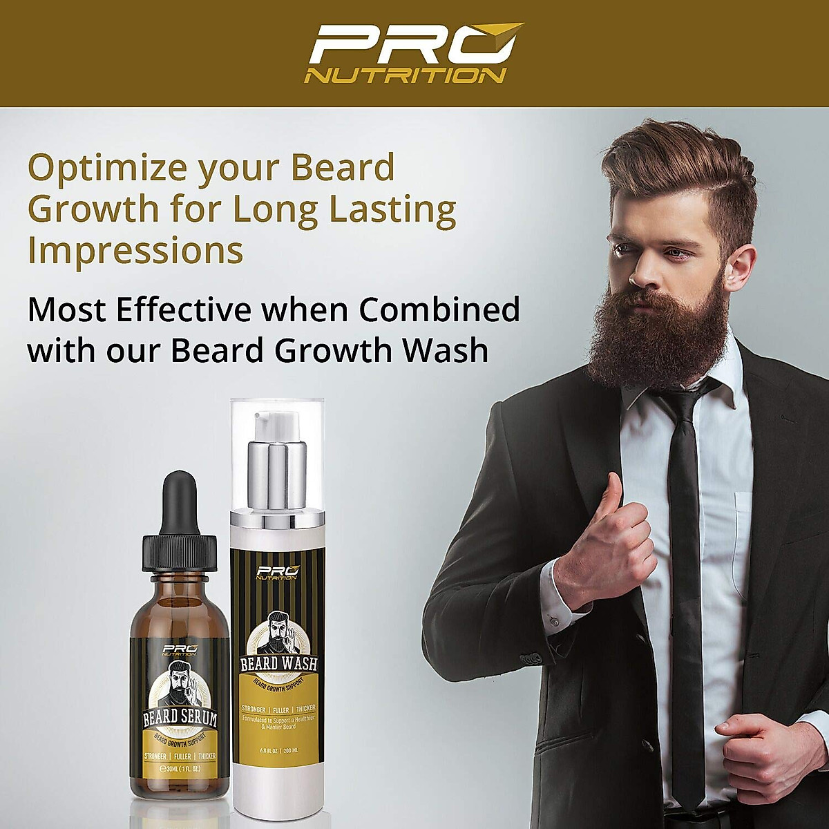 Beard Growth Serum- Stimulates & Repairs New Follicle Growth. Grow Stronger, Thicker, Fuller, Longer, Healthier Beard & Mustache Hair.