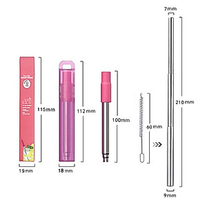 Hoshen Reusable Stainless Steel Telescopic Straw, Portable Straw, With Silicone Nozzle And Cleaning Brush (Original Box), Red，1 Piece
