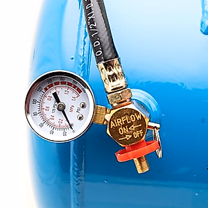 TOOLUXE 30010L 5 Gallon Air Tank, Portable Air Tank, 125 PSI Maximum Pressure, Horizontal Air Compressor Tank, 1/4" NPT 40 Inch Industrial Hose & Chuck, 140 PSI Safety Valve