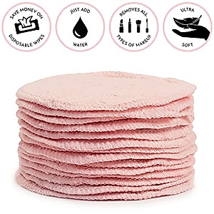 S&T INC. Makeup Remover Wipes for Skin Care with Laundry and Storage Bag, Reusable Makeup Wipes or Face Towels, Travel Essentials, Pink, 4.25 In. Diameter, 16PK