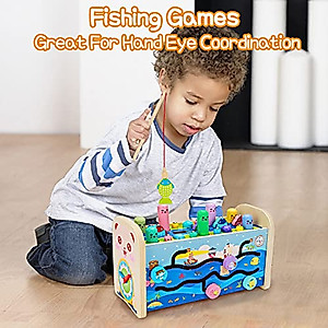 7 in 1 Hammering Pounding Toys Wooden Montessori Educational Fishing Game Xylophone Toy for 1 2 3 Year Old Sensory Developmental Toy Fine Motor Easter Toy Gift Preschool Toddler Activity Age 1-2 2-4