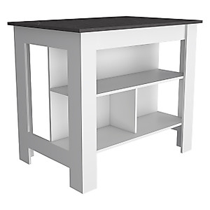 Tuhome Cala Kitchen Island, Four Legs, Three Shelves -White/Onyx