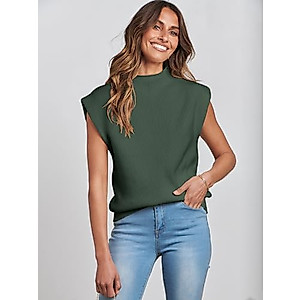 ANRABESS Women's Mock Neck Sleeveless Sweater Vest Casual Cap Sleeve Knit Pullover Tank Tops 2025 Spring Summer Clothes Green-S