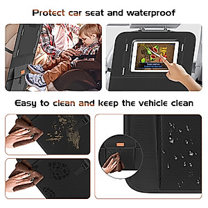 SMART ELF Backseat Car Organizer with iPad Holder + 6 Storage Pockets, Back Seat Protectors Kick Mats for Child Baby Kids, Premium Fabric with Sag Proof, Waterproof