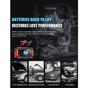 ABLY Battery Charger 8-Amp - 12V and 24V Automotive Trickle Charger for Car Battery, Fully-Automatic Temperature Compensation, Battery Maintainer for Car Truck Motorcycle Lawn Mower Boat Marine